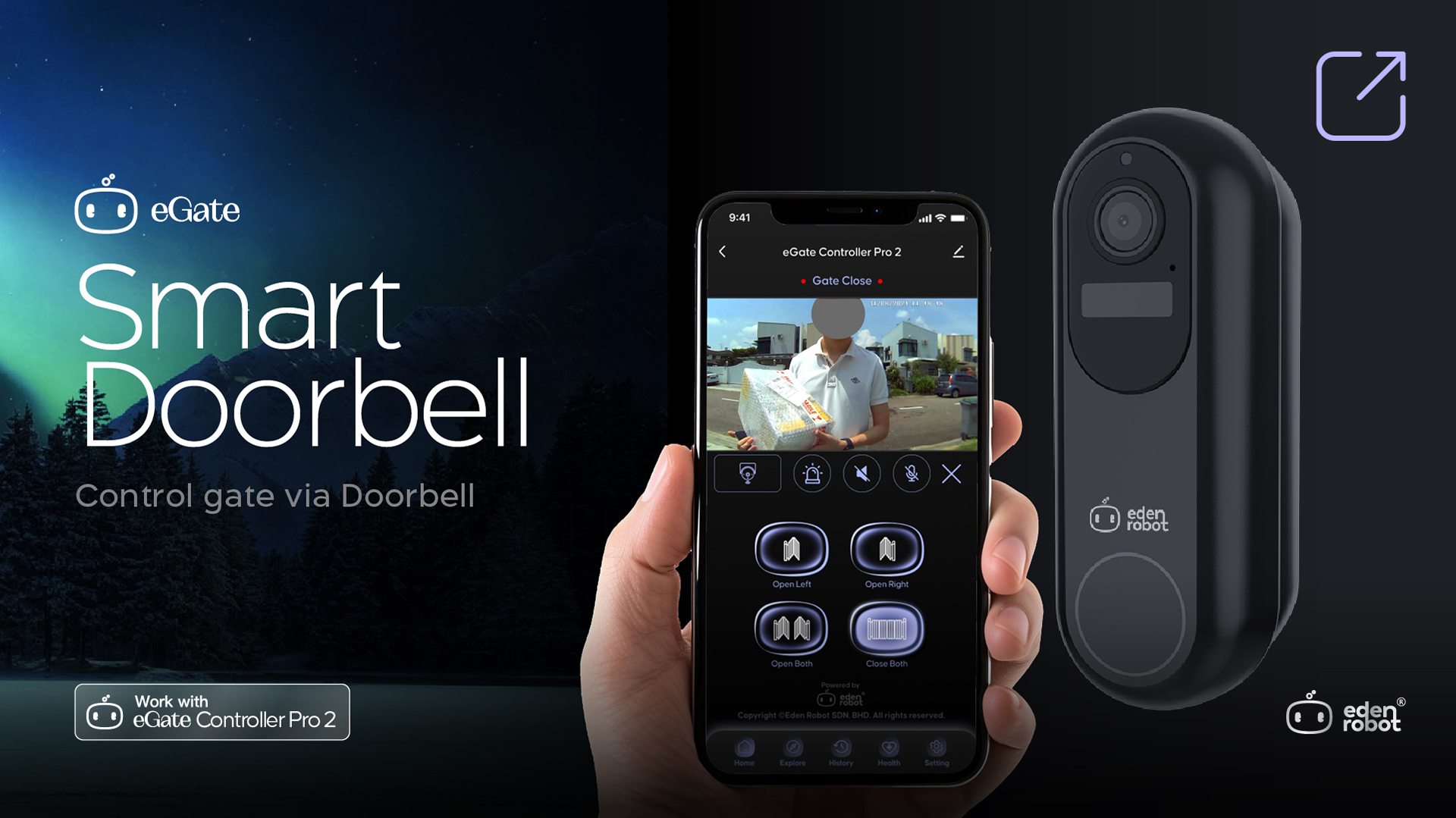 Control your gate via eGate Smart Doorbell - Eden Robot Smart Autogate
